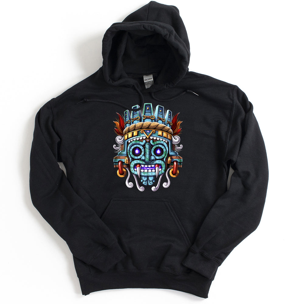 Aztec God Tlaloc Mask Hoodie - Serpent Sun