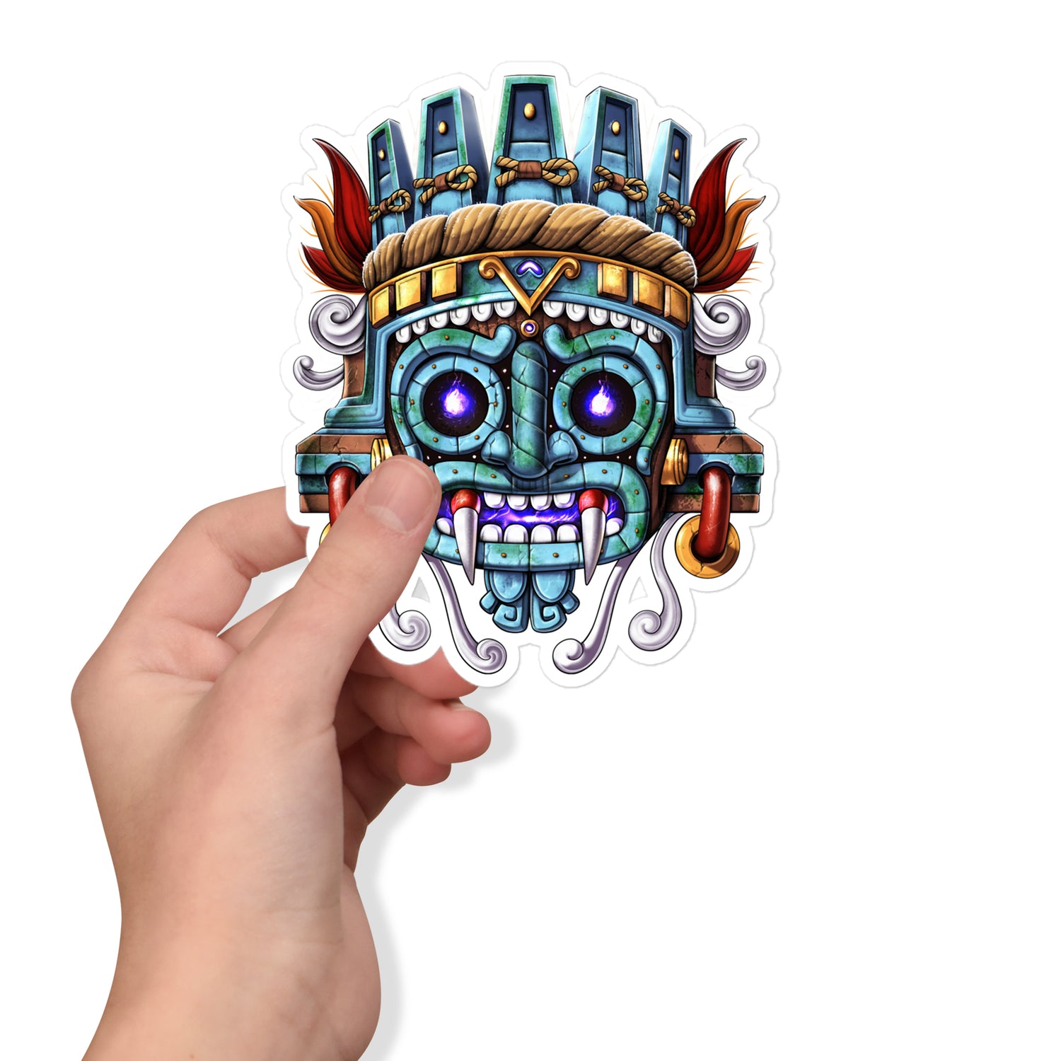 Aztec Mythology God Tlaloc Mask Sticker - Serpent Sun