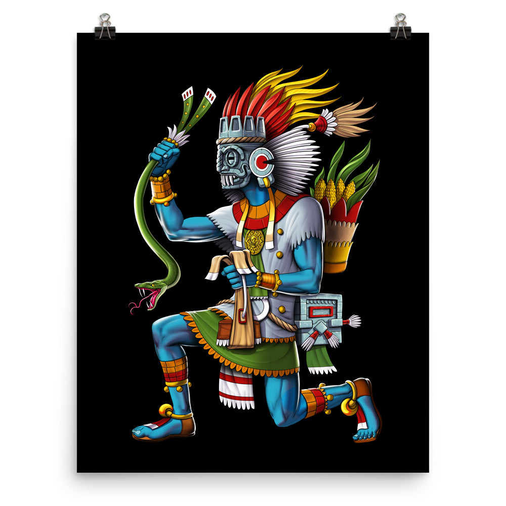 Aztec Mythology God Tlaloc Art Print - Serpent Sun