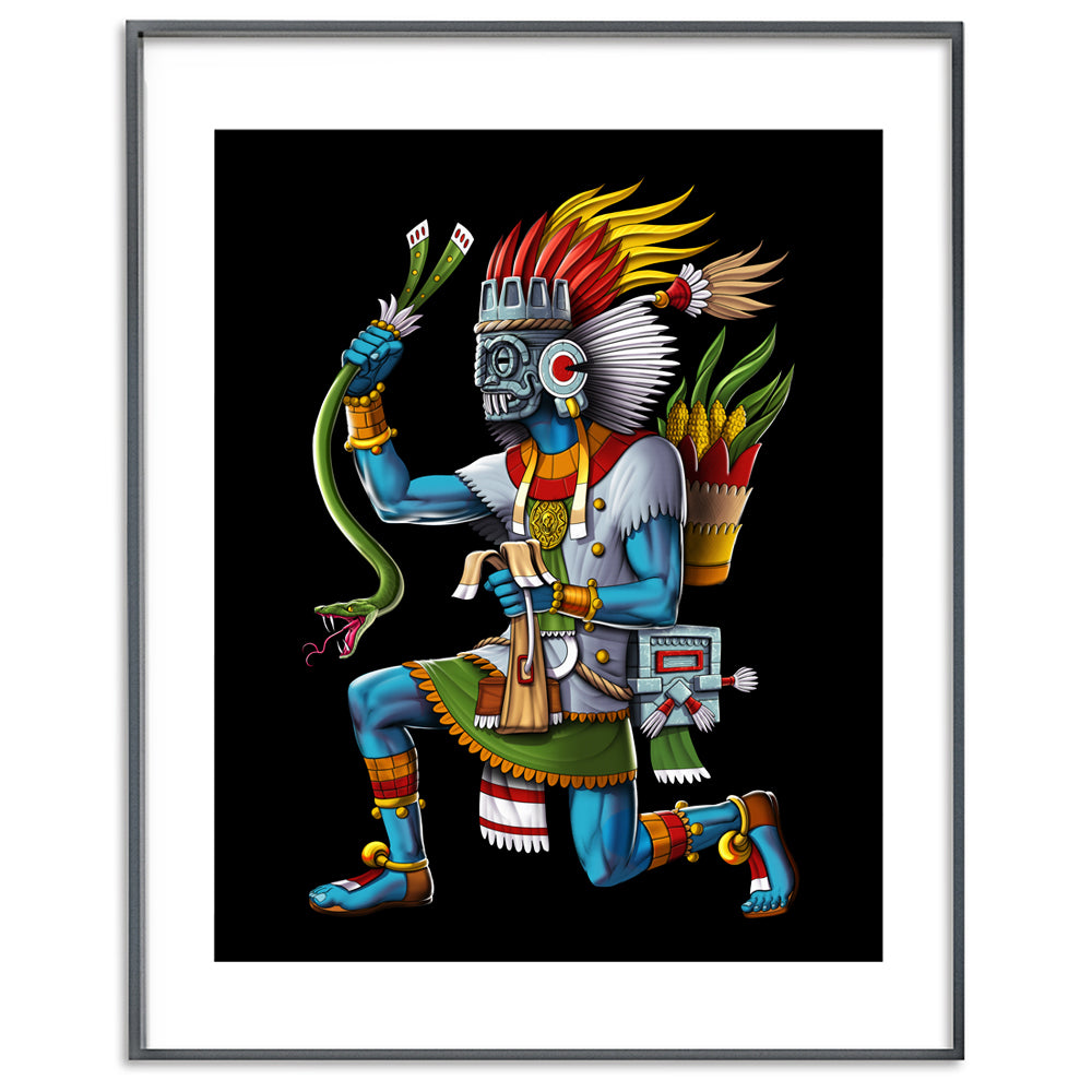 Aztec Mythology God Tlaloc Art Print - Serpent Sun
