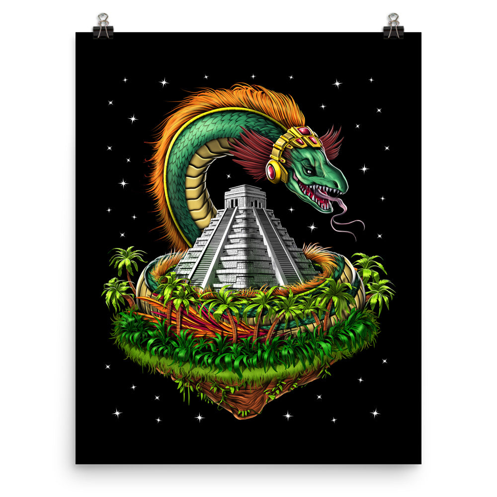 Ancient Aztec Pyramid Serpent Quetzalcoatl Art Print - Serpent Sun