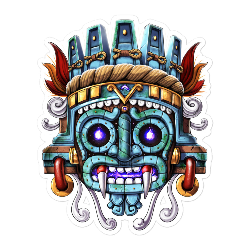 Aztec Mythology God Tlaloc Mask Sticker - Serpent Sun