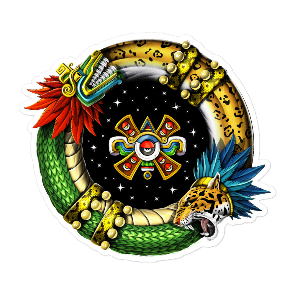 Sacred Aztec Nahui Ollin Quetzalcoatl Symbol Sticker - Serpent Sun